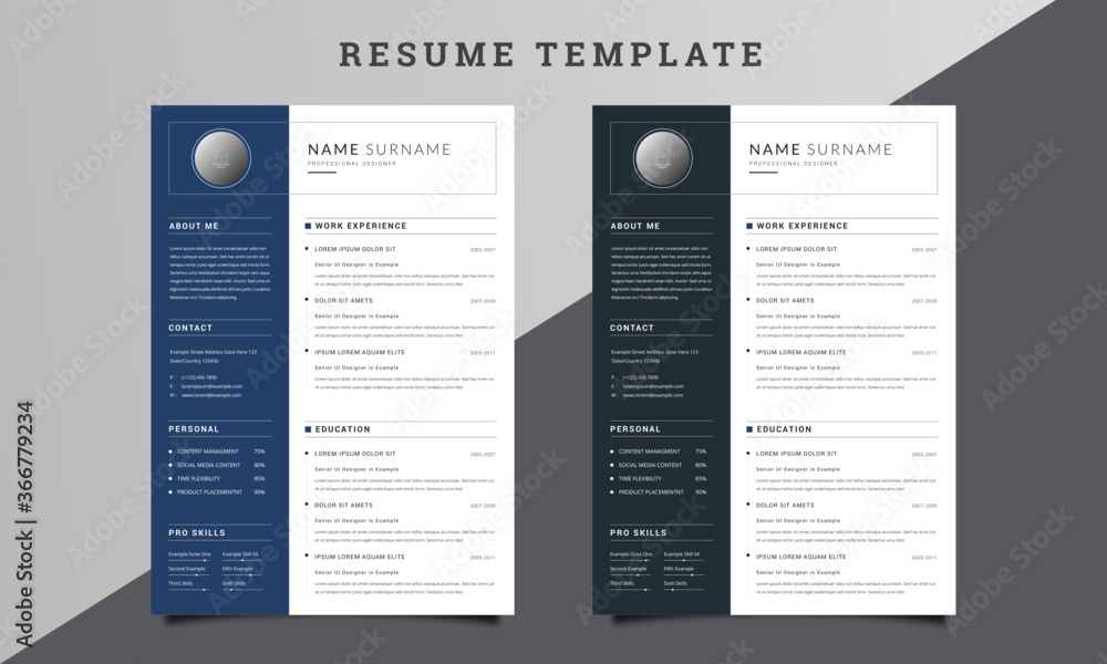 Clean Minimal Resume / CV Template Stock Vector | Adobe Stock