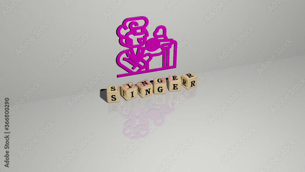 3D illustration of singer graphics and text made by metallic dice ...