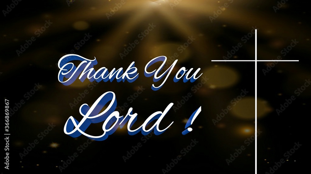 Illustration Stock Thank you lord 3d text and jesus cross symbol with light focus on dark ...