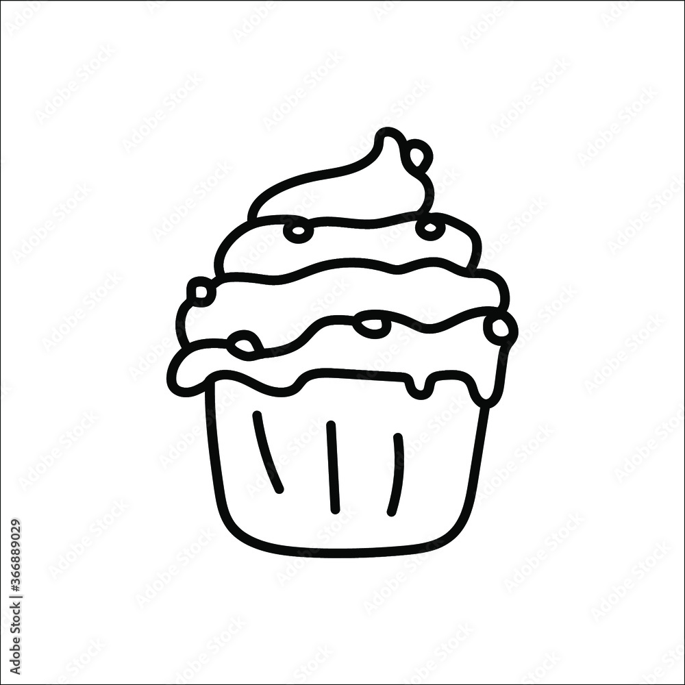 Cupcake, continuous line drawing, small tattoo, print for clothes and logo design, emblem or ...