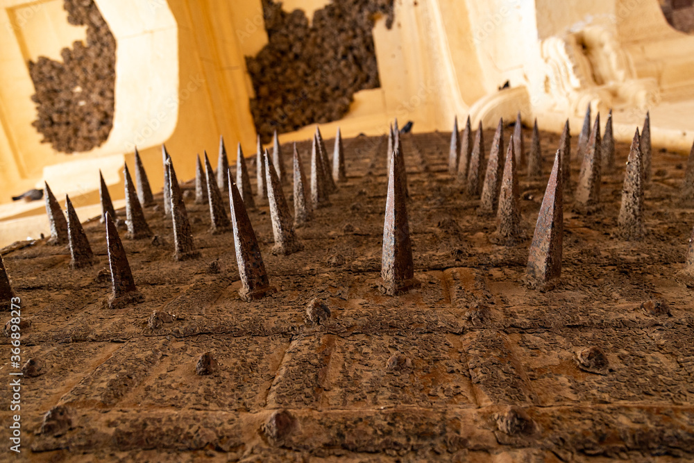 Sharp pointed spikes on the entrance giant door of Mehrangarh Fort ...