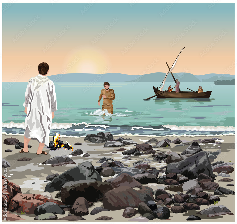 Jesus Stands On The Edge Of the Sea of Galilee, Cooking Breakfast On A ...