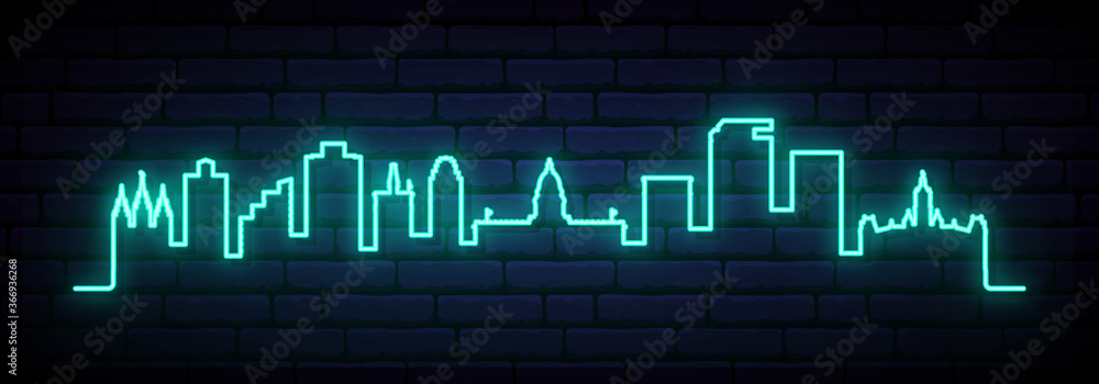 Blue neon skyline of Salt Lake City. Bright Salt Lake City long banner ...