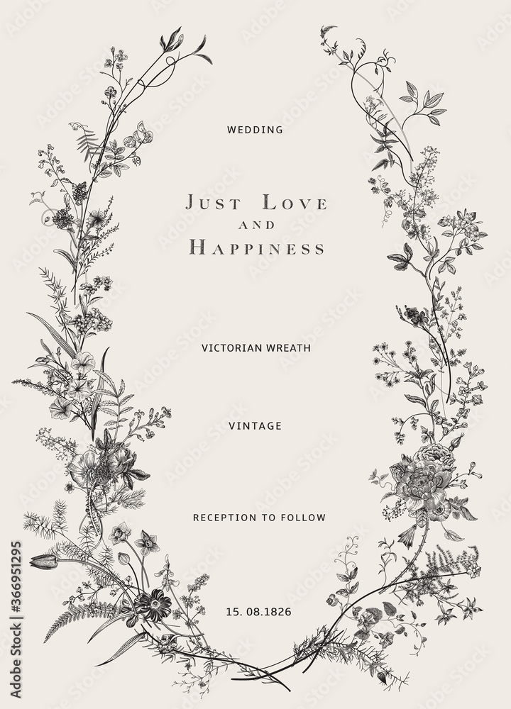 Vintage floral vector wreath. Victorian. Flora. Black and white Stock ...