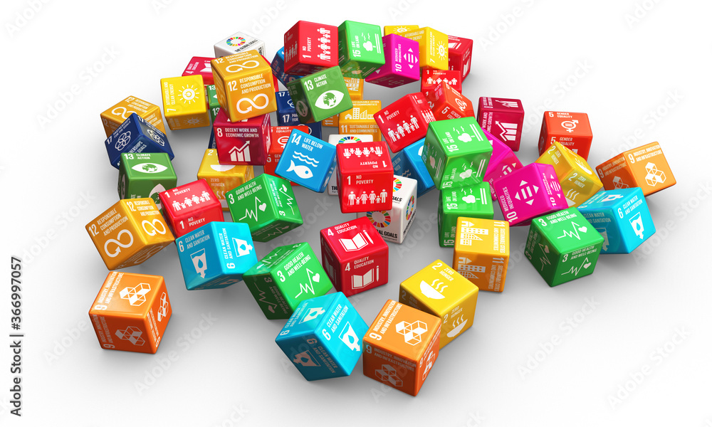 3D rendering colorful cubes Illustration of Sustainable Development ...