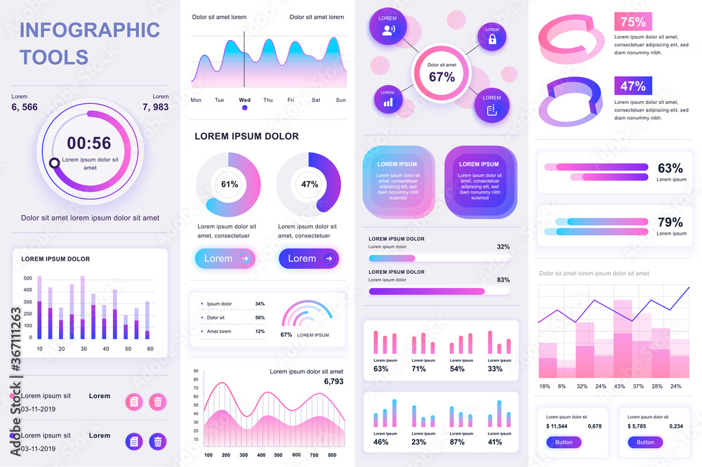 Bundle infographic UI, UX, KIT elements. Different charts, diagrams ...