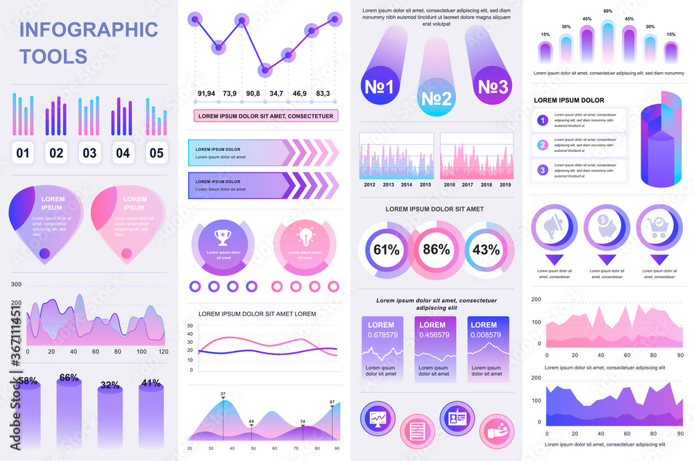 Bundle infographic UI, UX, KIT elements. Different charts, diagrams ...