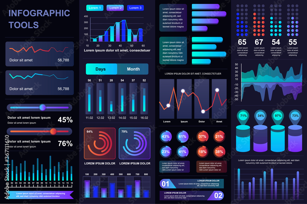 Bundle infographic UI, UX, KIT elements. Different charts, diagrams ...