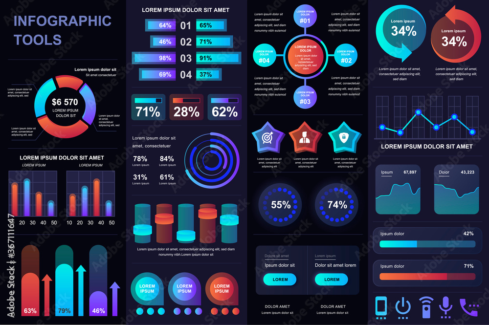 Vector de Stock Bundle infographic UI, UX, KIT elements. Different ...