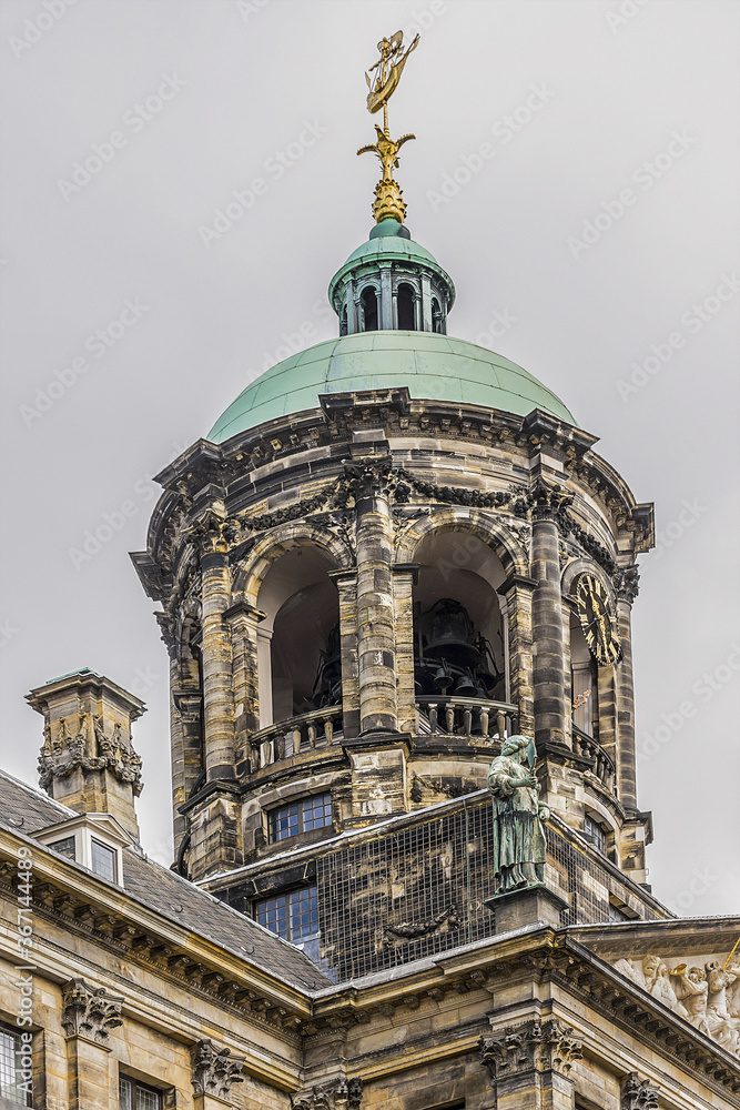 Architectural fragments of Royal Palace building (Koninklijk Paleis) at ...