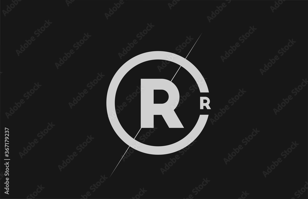alphabet R letter logo icon. White black simple line and circle design ...