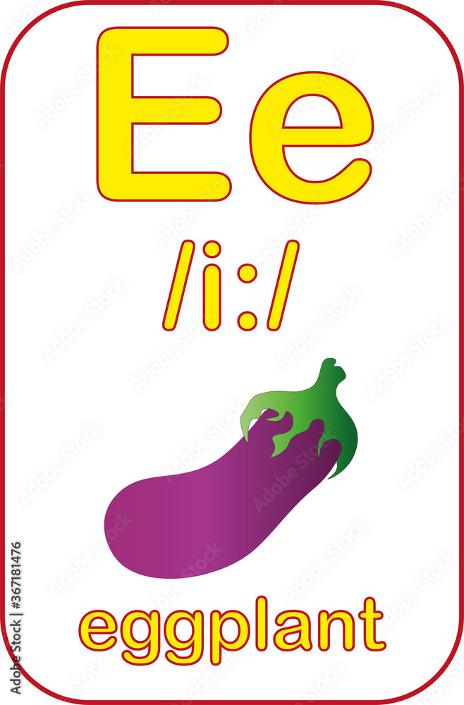 Letter E. Alphabet tutorial cards collection. Vector illustration ...