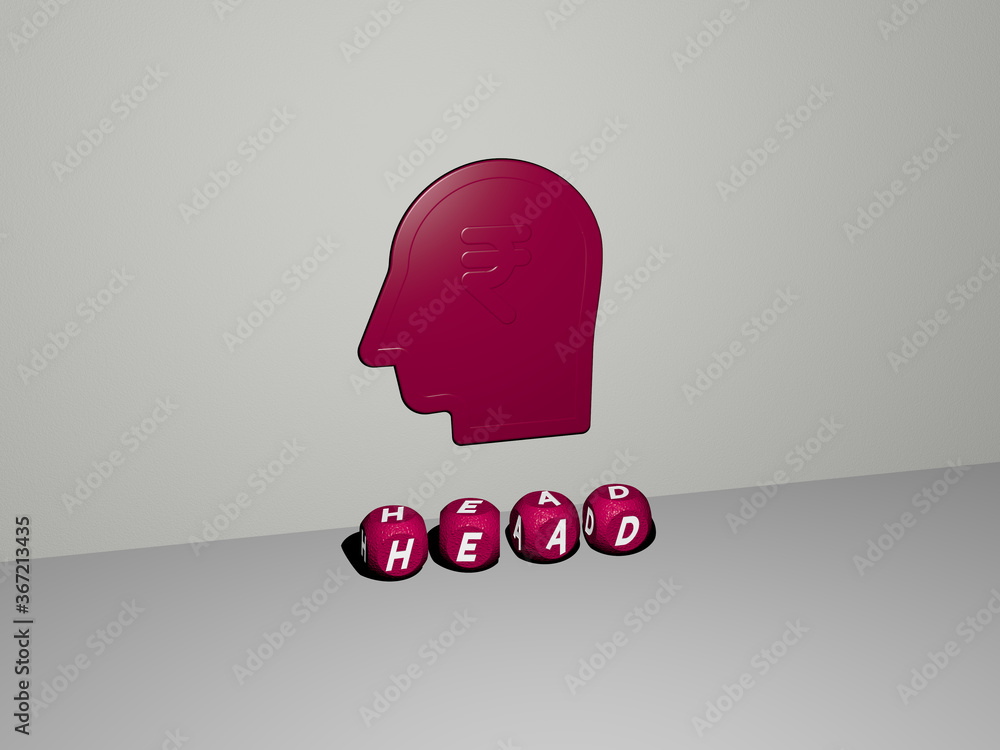 3D graphical image of HEAD vertically along with text built by metallic ...