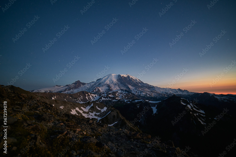 Mount Rainier at Sunset Seen from the Mount Fremont Lookout Stock Photo ...