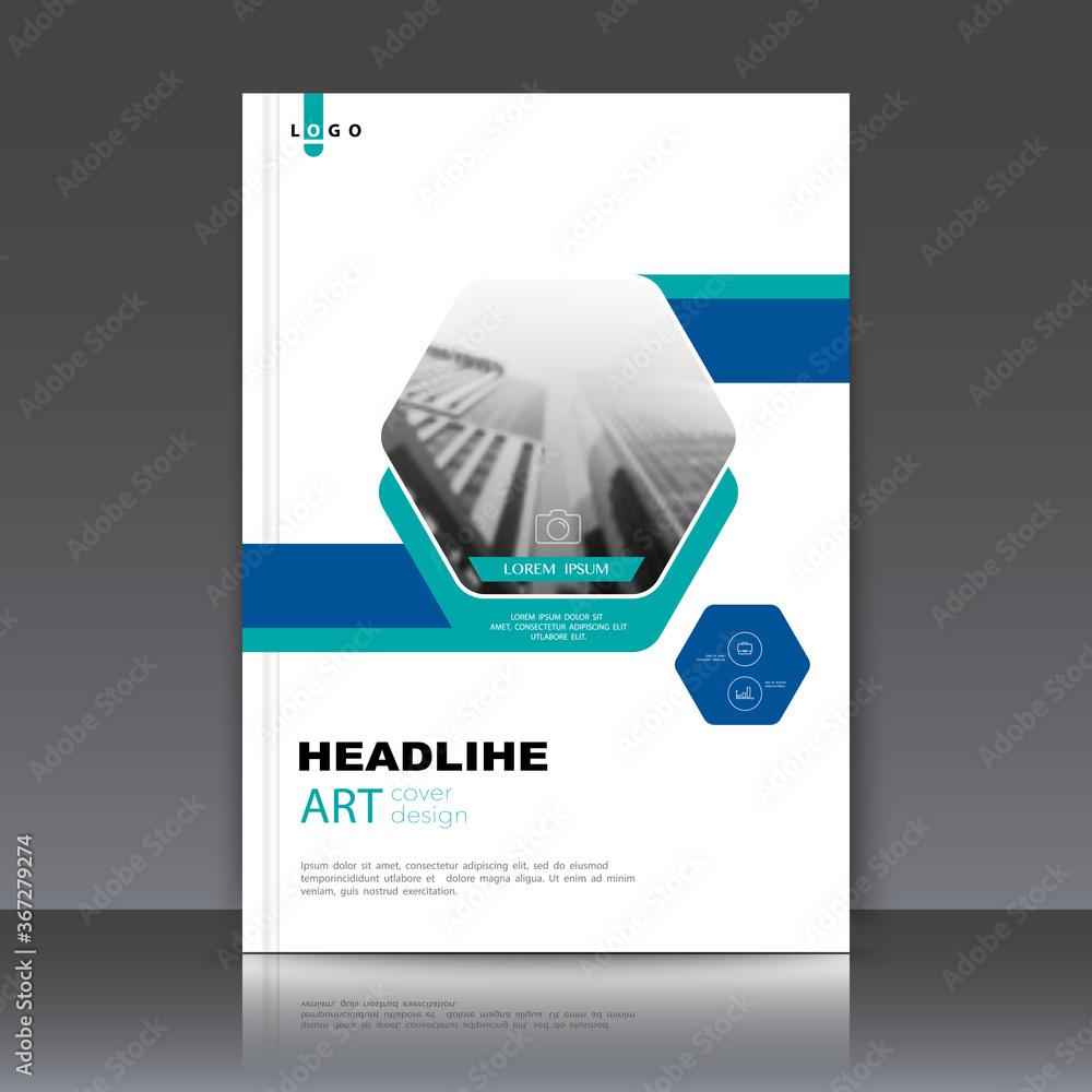 Brochure cover abstract geometric design, blue and white, a4. Art cover ...