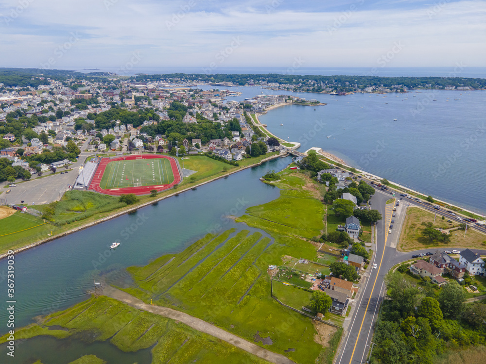 Annisquam River Estuary aerial view at Gloucester Harbor in Gloucester ...