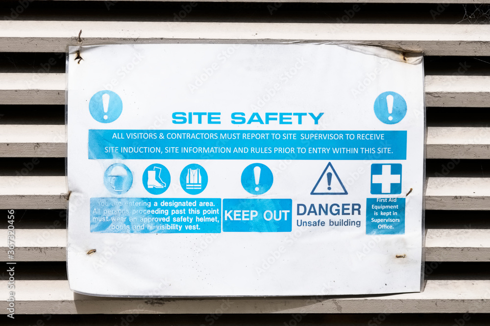 Construction site health and safety message rules sign board signage on ...