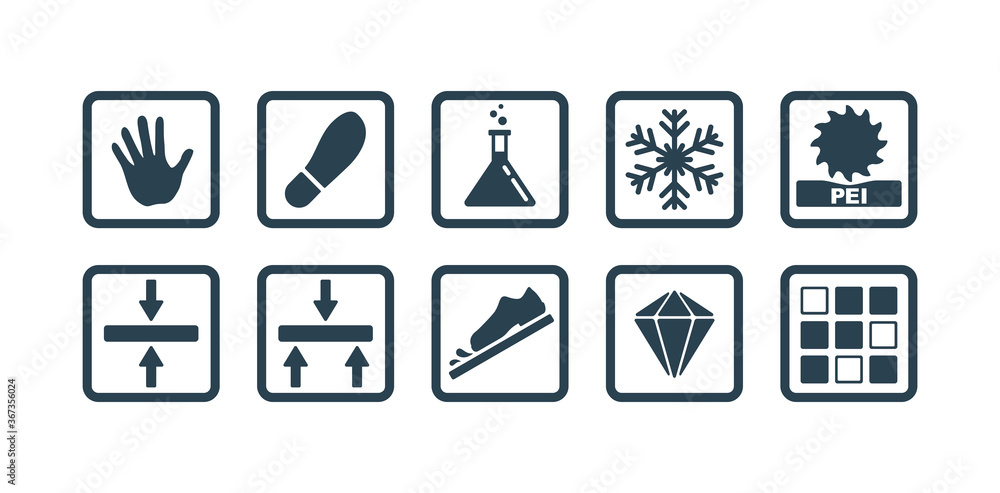 Ceramic tiles specification - characteristics icons - pictorgams set ...