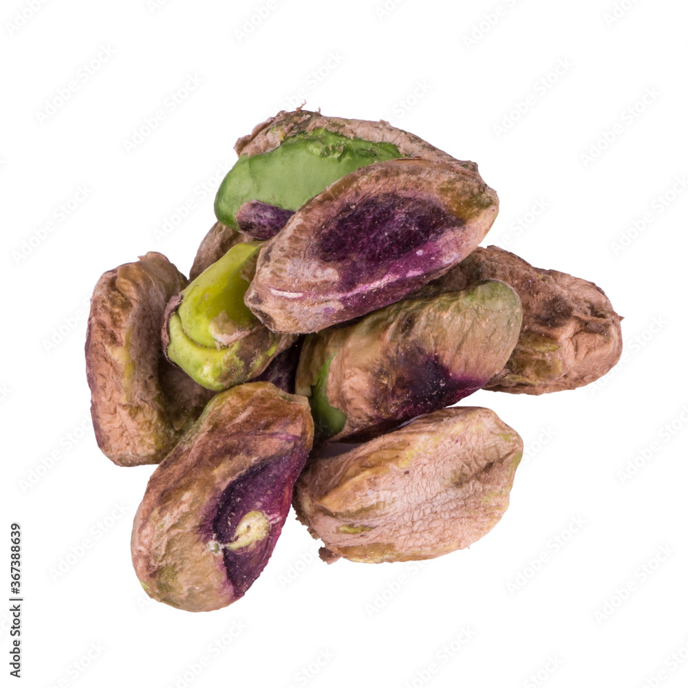 peeled pistachios without shell close up isolated on white background ...
