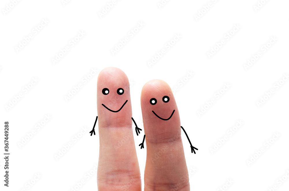 Two fingers on a white background with and without a face. Various ...