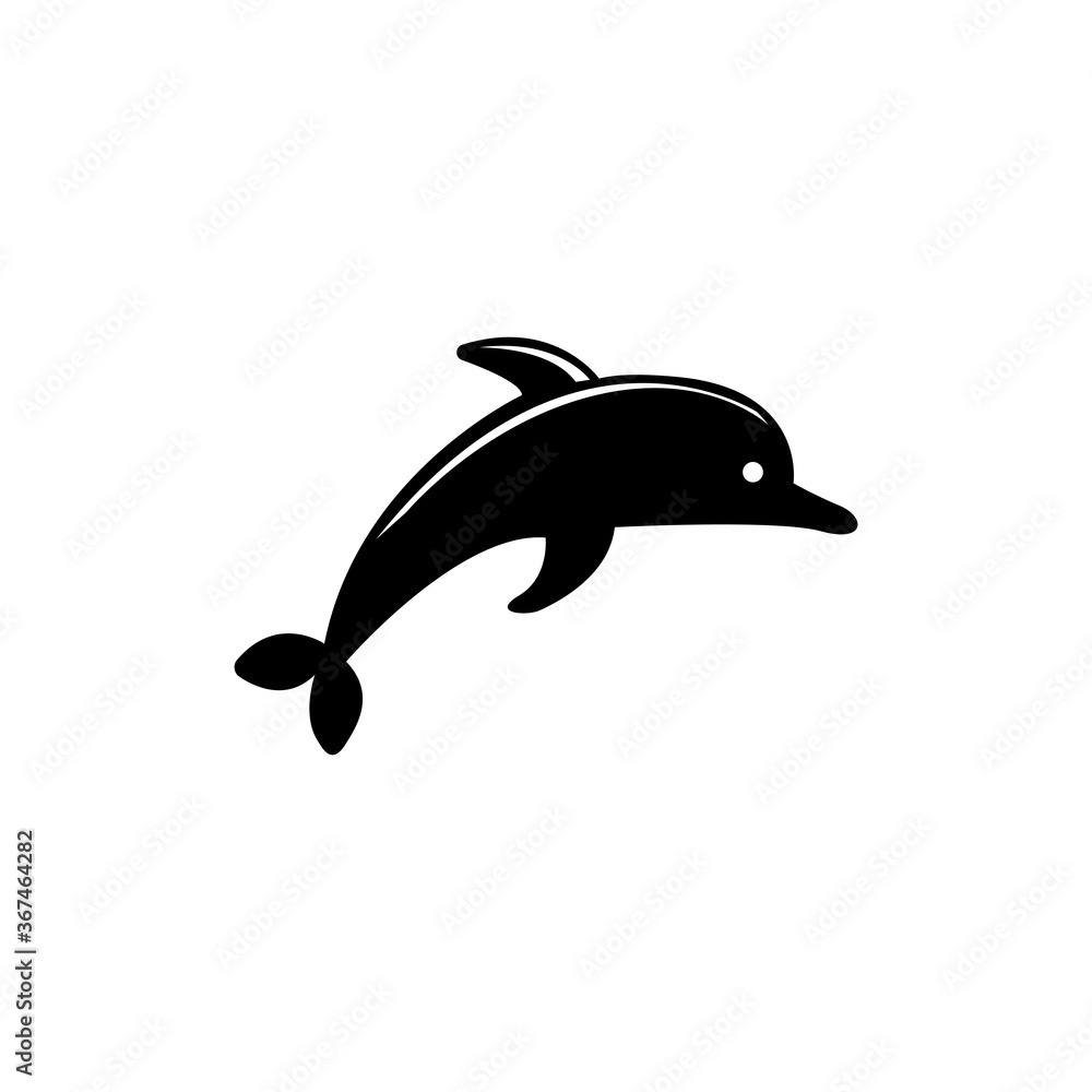 Dolphin Jumped, Sea Animal Silhouette. Flat Vector Icon illustration ...
