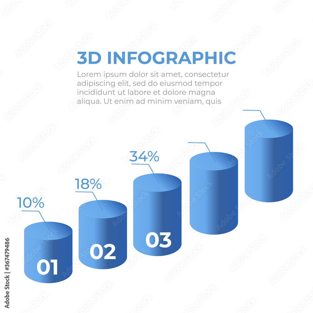 Statistics 3d graph bar chart. Infographic steps and options. Chart and ...