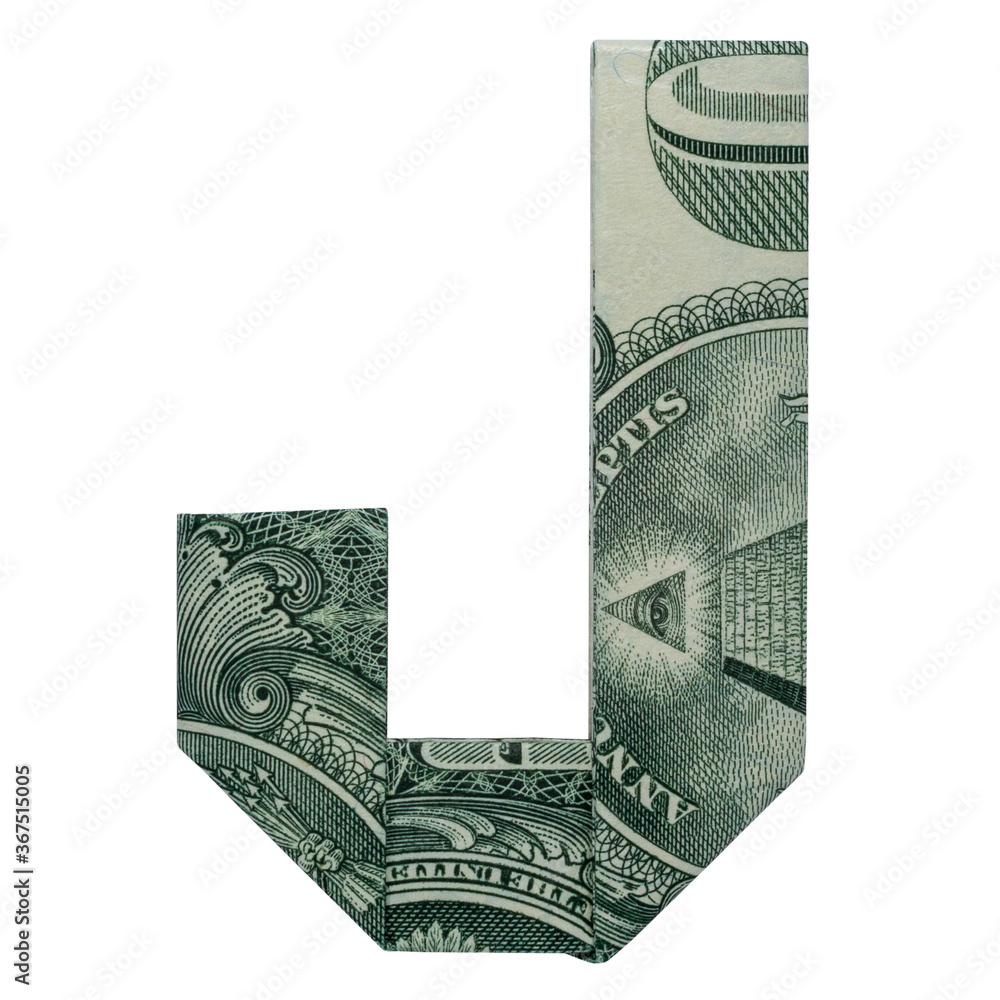 Money Origami LETTER J Character Folded with Real One Dollar Bill ...