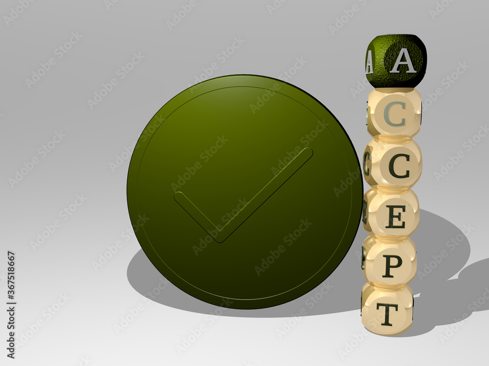 3D representation of accept with icon on the wall and text arranged by ...