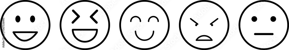 Black emoticons set .Emoji faces emotion collection .Emoticons flat ...