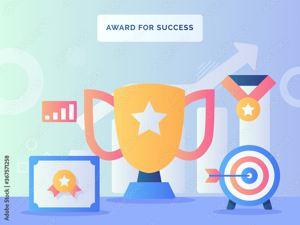 Award for success concept certificate arrow target in front trophy ...