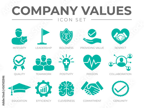 Business Company Values Icon Set. Integrity, Leadership, Boldness ...