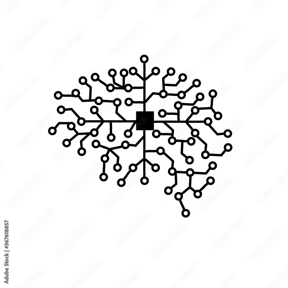 Modern brain link connected point logo vector. Digital human brain ...