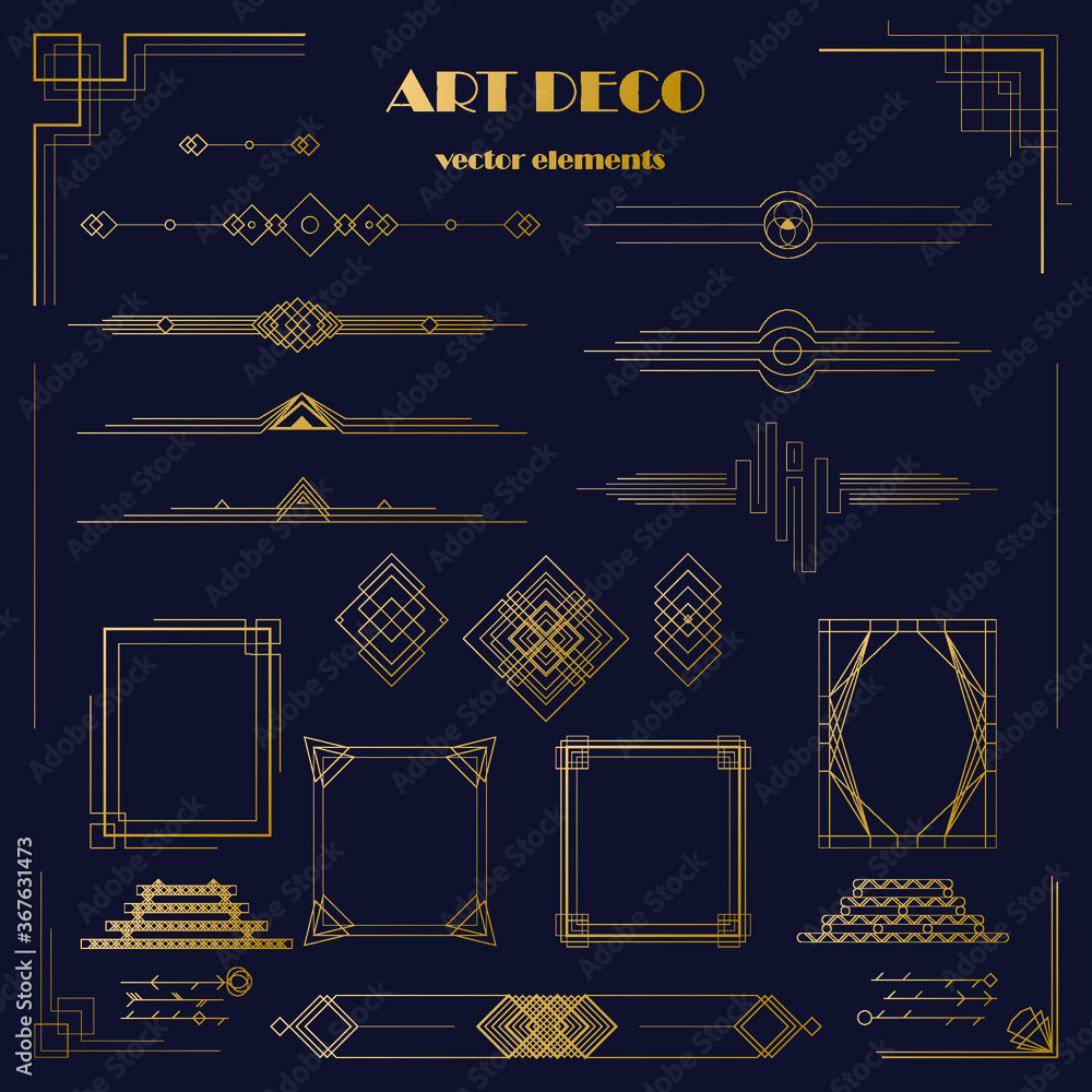 Set of Art Deco elements: borders, frames, headers, elements Stock ...