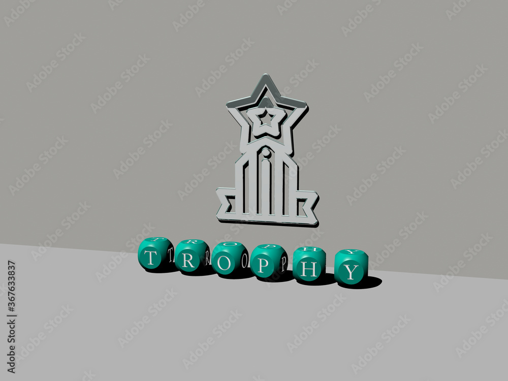 3D graphical image of TROPHY vertically along with text built by ...