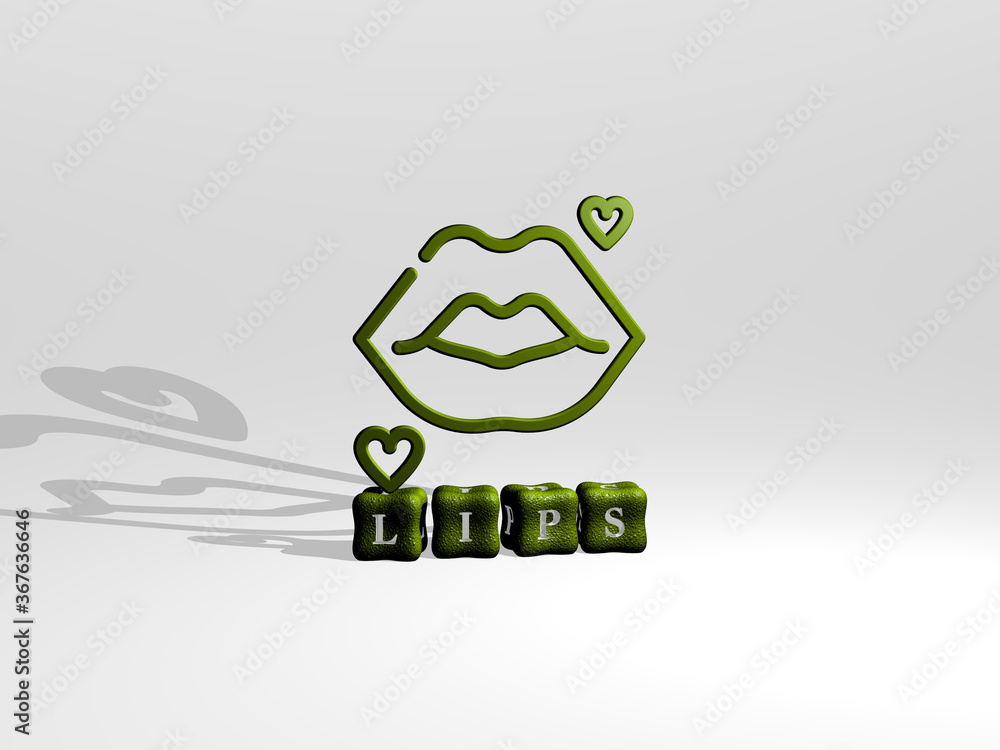 3D representation of lips with icon on the wall and text arranged by ...