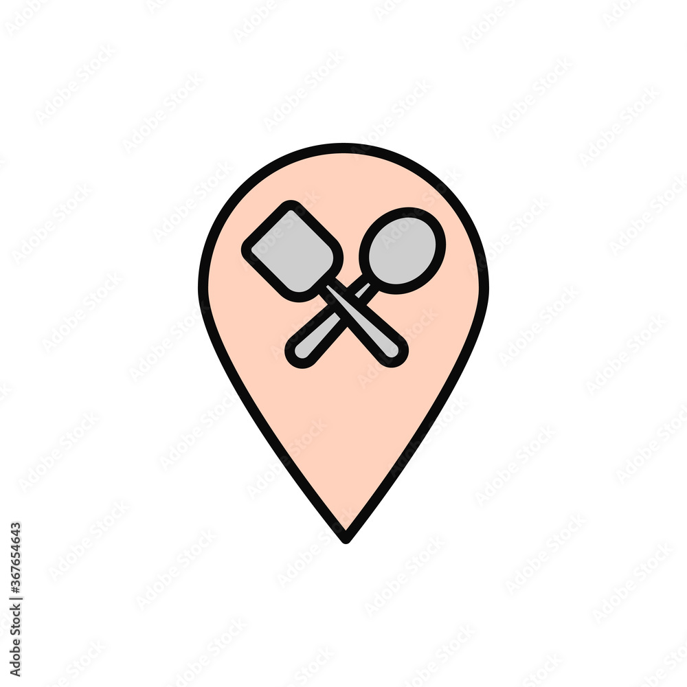 Location pin, restaurant icon. Simple color with outline vector ...