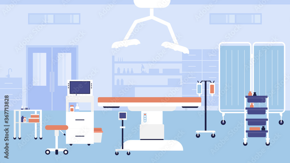 Hospital room interior vector illustration. Cartoon empty medic office ...