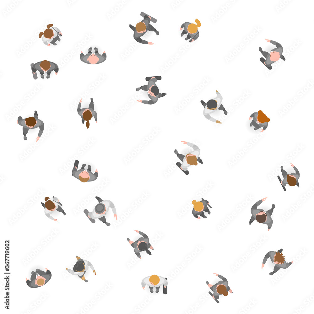 Vector background. A group of businessmen and a businesswoman. Top view ...