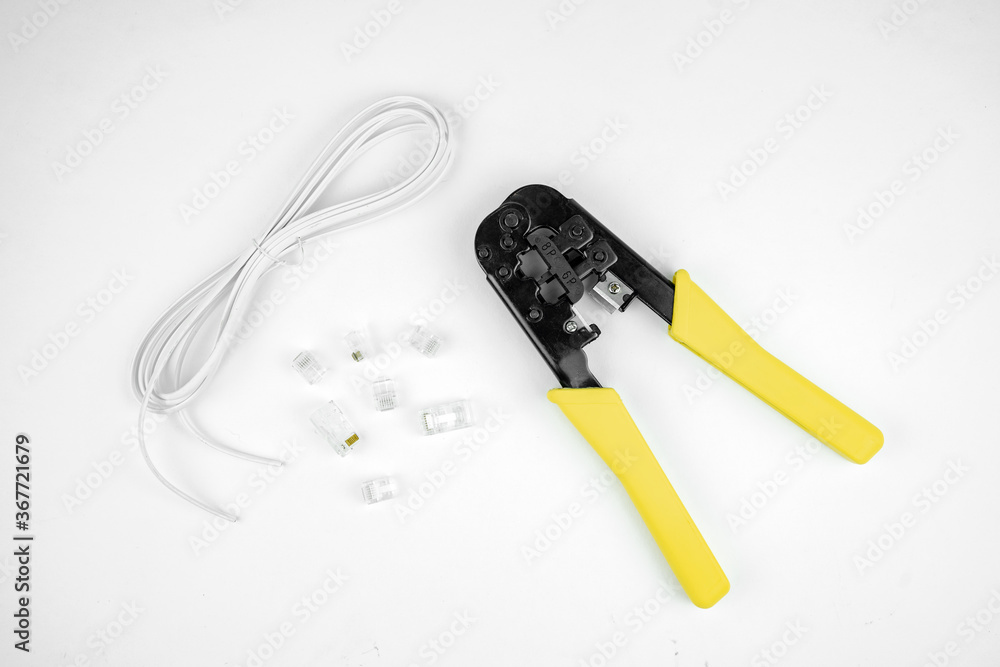 internet or telephone line cables and crimper, Twisting Cable Tool ...