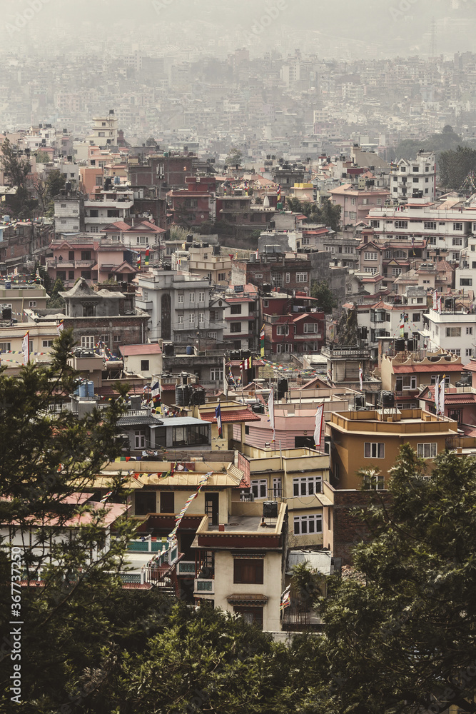 Pattern of the rooftop an aerial view. Densely built up area of India ...