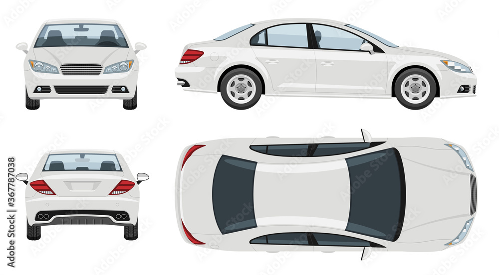 White car vector template with simple colors without gradients and ...