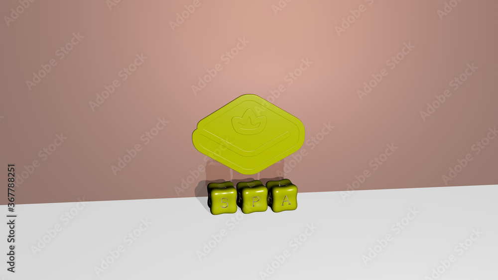 3D illustration of spa graphics and text made by metallic dice letters ...
