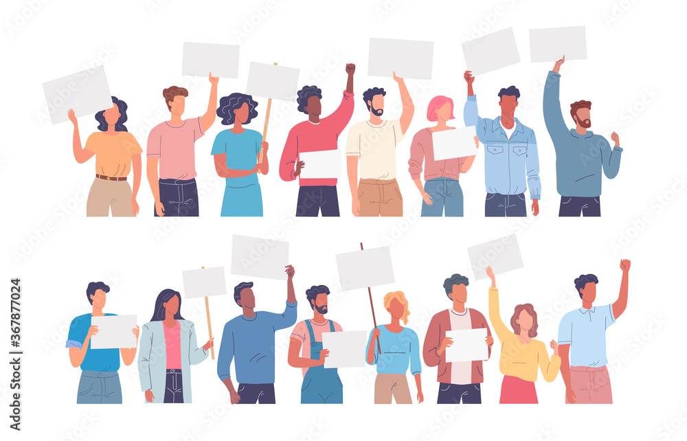 Young people protest with posters vector illustration. The outraged ...