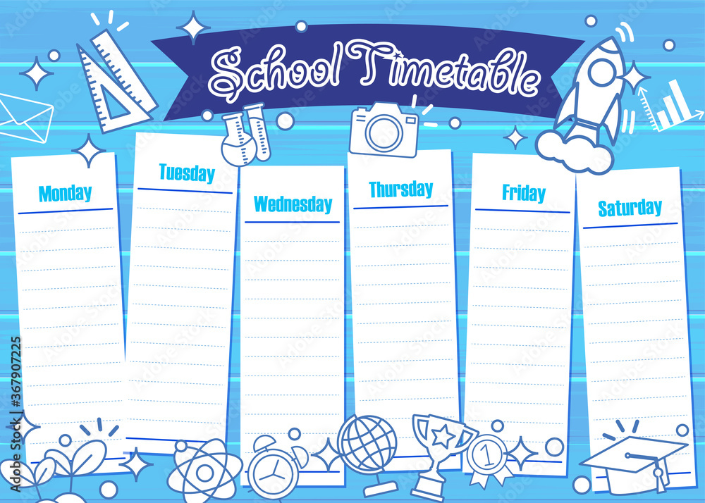 School timetable template with school supplies. Stock Vector | Adobe Stock