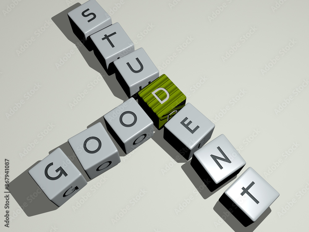 crosswords of GOOD STUDENT arranged by cubic letters on a mirror floor ...