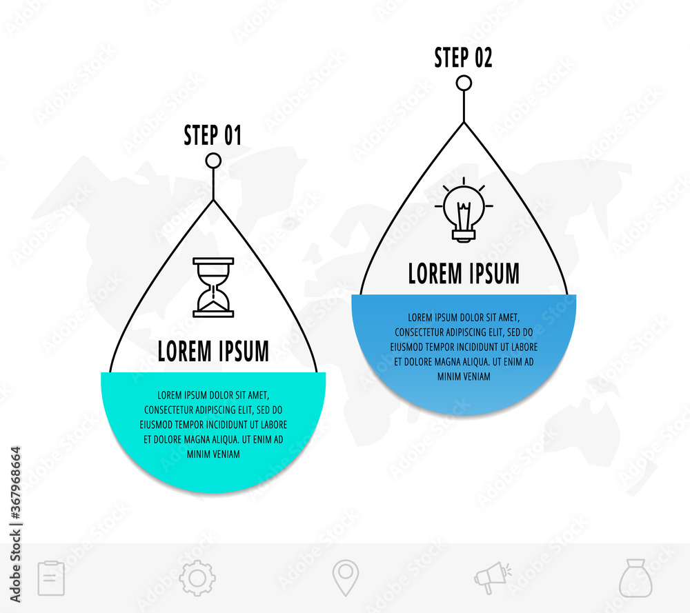 Vector infographics drop with 2 steps. Line flat template. Used for ...