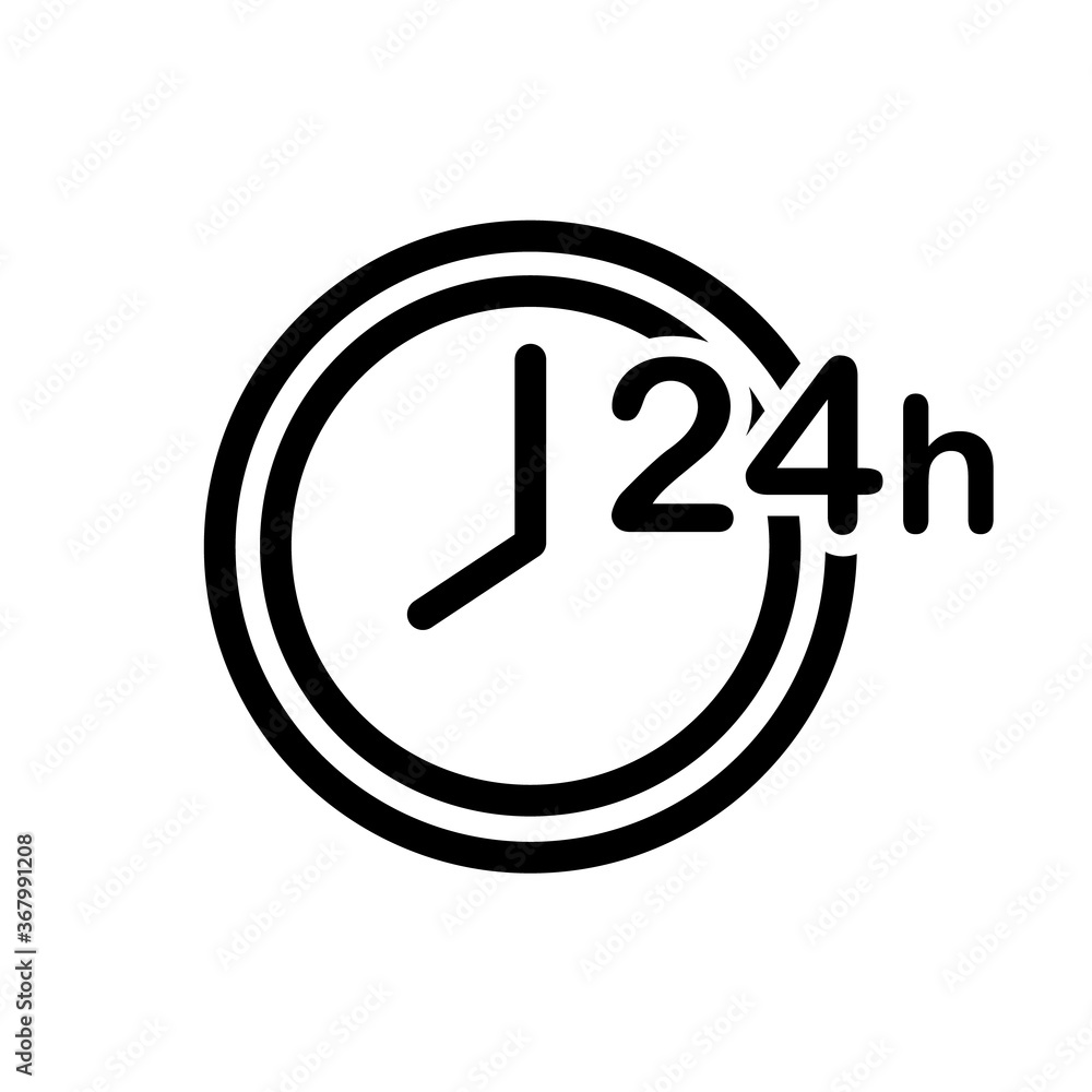 24 hour clock icon, vector icon flat style of a 24 hour clock symbol ...
