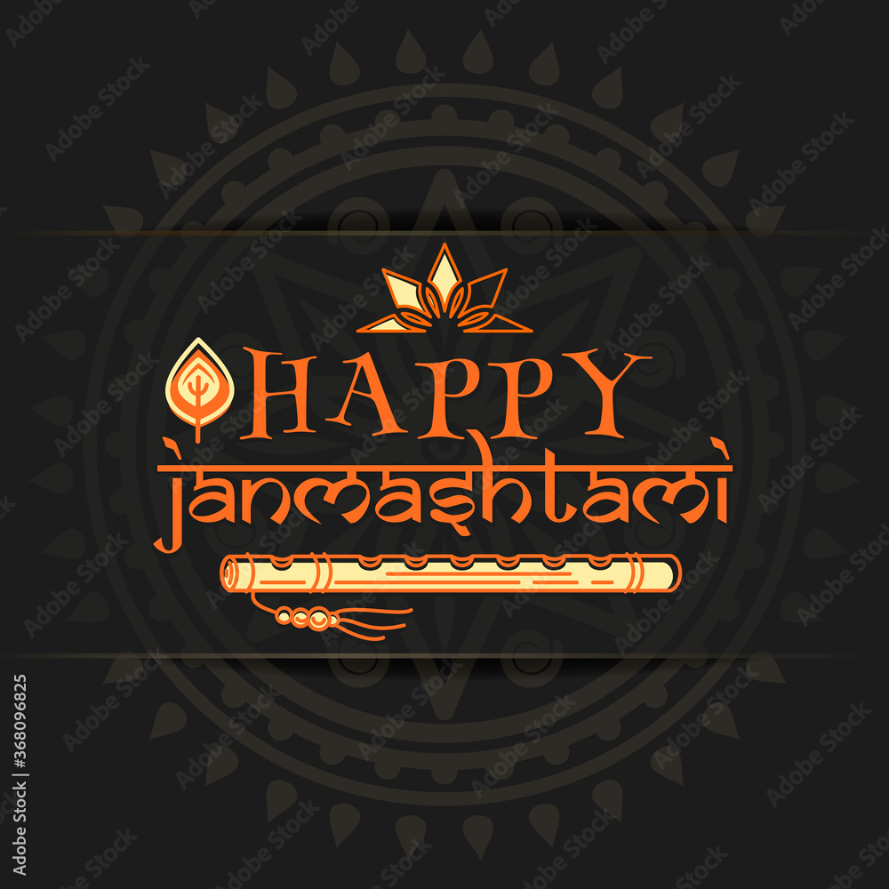 Happy Janmashtami. Krishna Janmashtami logo design on black background ...