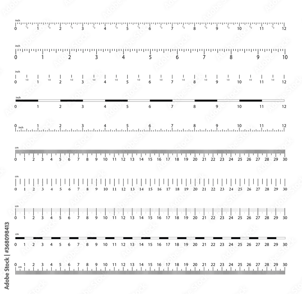 Inch and metric rulers. Measurement scale with black marks. Scale for a ...