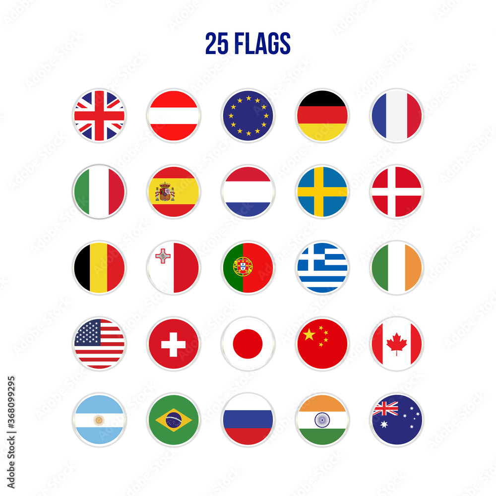 World Most Popular Rounded Flags Stock Vector | Adobe Stock